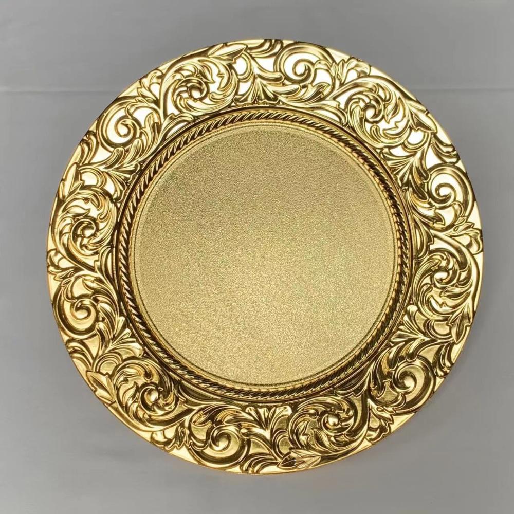 China Luxe Gold Metal Charger Plates: Artisanal Patterns & Six Distinct ...
